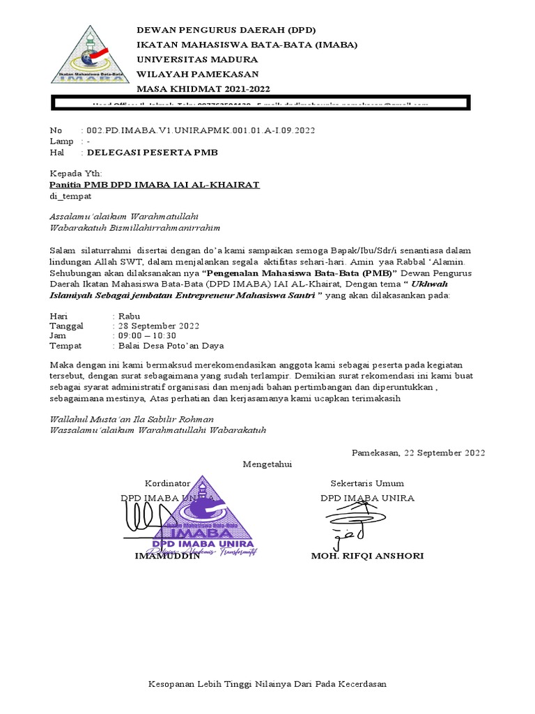 Surat Recom PMB Al-Khairat | PDF