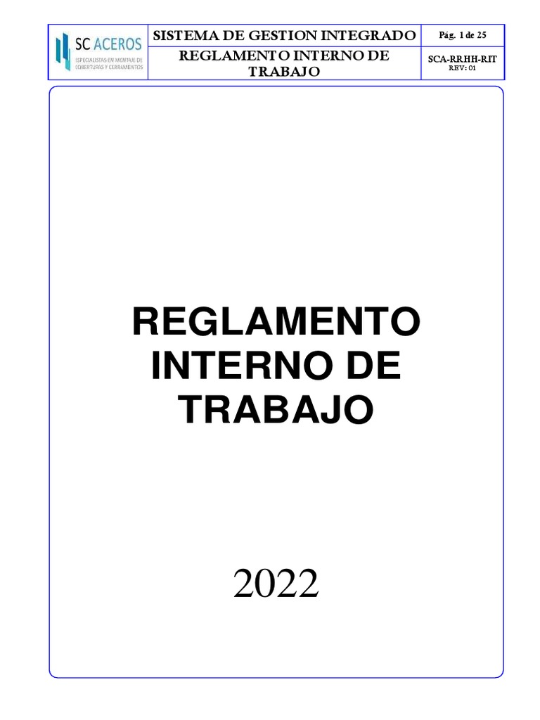 Reglamento Interno de Trabajo - SC ACEROS | PDF | Derecho laboral | Business