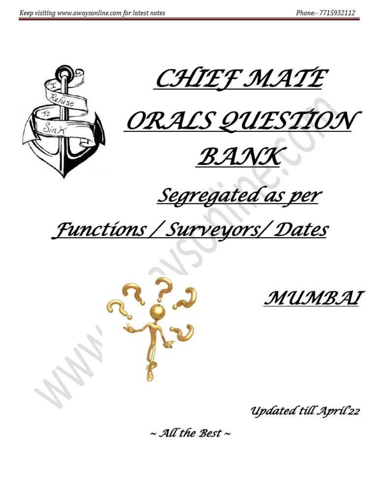 Chief Mate Orals Question Bank | PDF | Oil Tanker | Ships