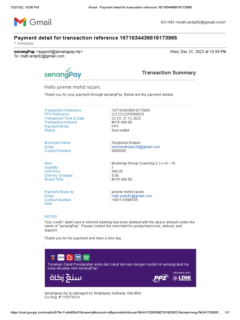 Gmail - Payment Detail For Transaction Reference 1671634436616173965 | PDF | Financial ...