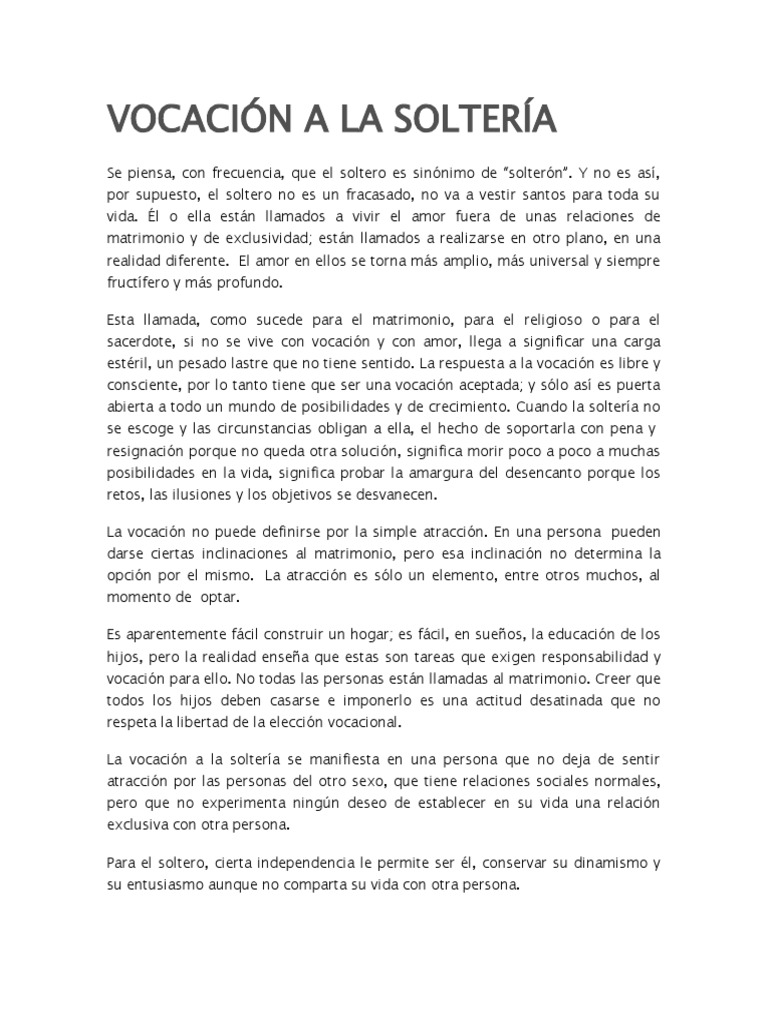 Vocación A La Soltería | PDF | Amor