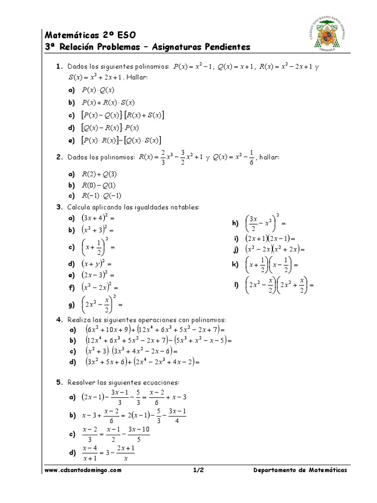 Polinomios e Identidades Notables 2 Eso | PDF | Matemáticas | Álgebra