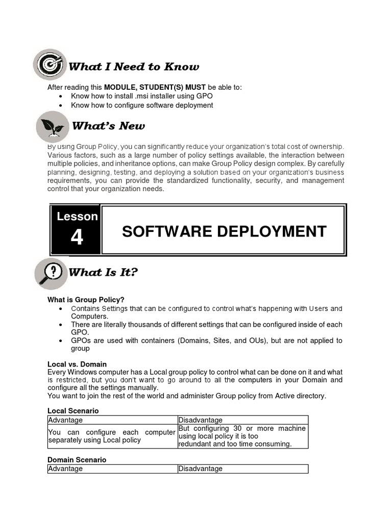 Lo2 - Lesson 4 Software Deployment | PDF | Group Policy | Installation (Computer Programs)