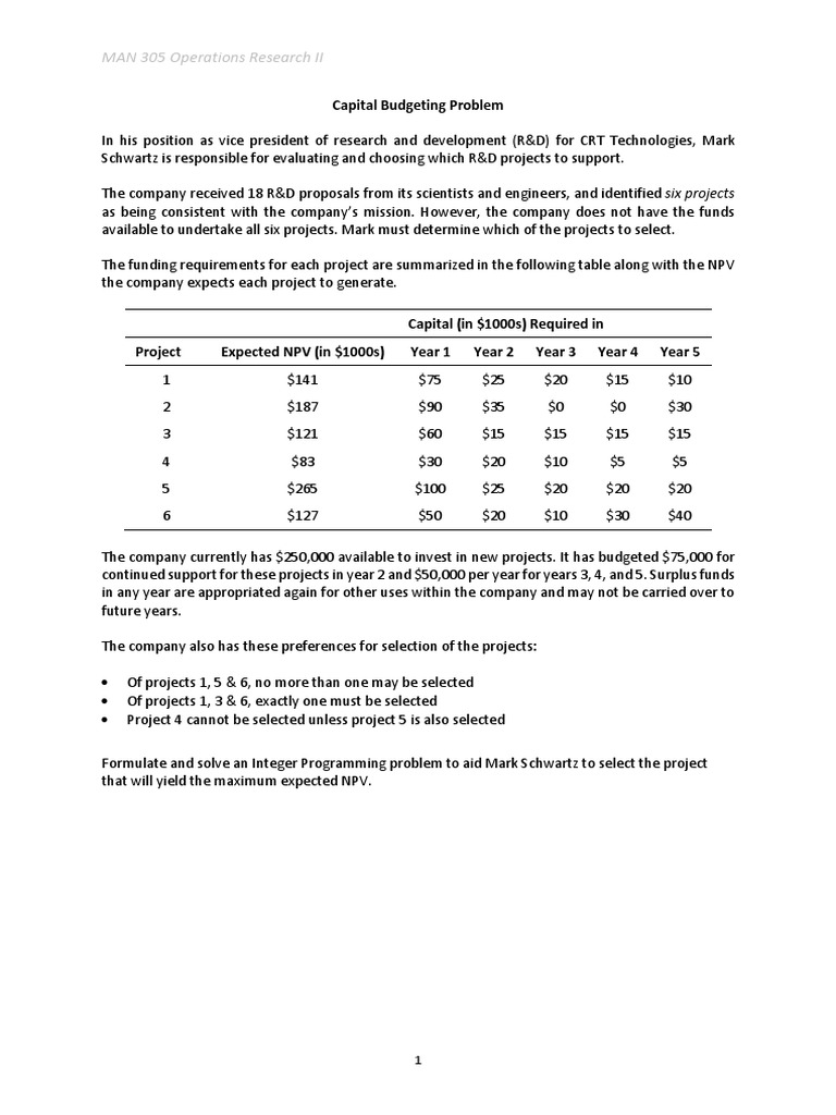 MAN305 Capital Budgeting Problem | PDF | Capital Budgeting ...