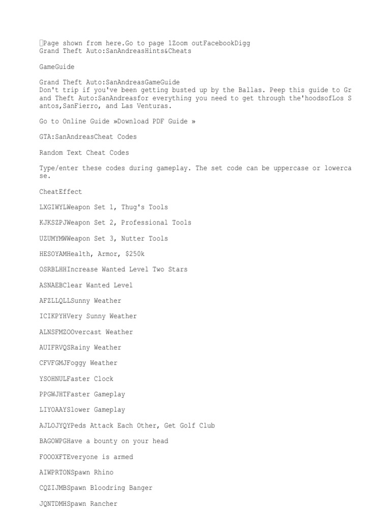 Grand Theft Auto - San Andreas For PC Cheats - Grand Theft Auto - San ...