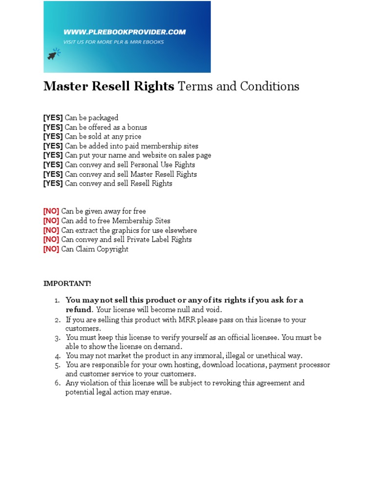Master Resell Rights (MRR) | PDF | Finance & Money Management | Law