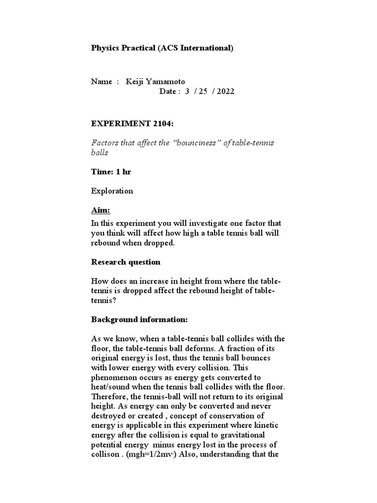 Physics Practical | PDF | Table Tennis | Collision