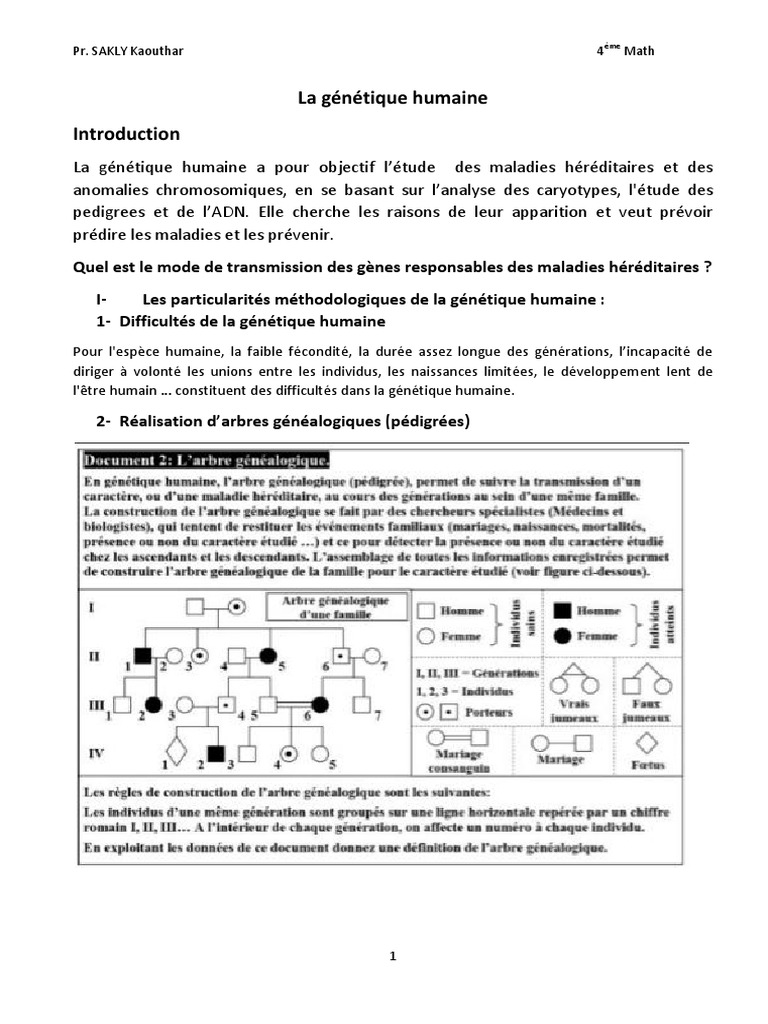 Cours Génétique Humaine Bac Math 2023 | PDF