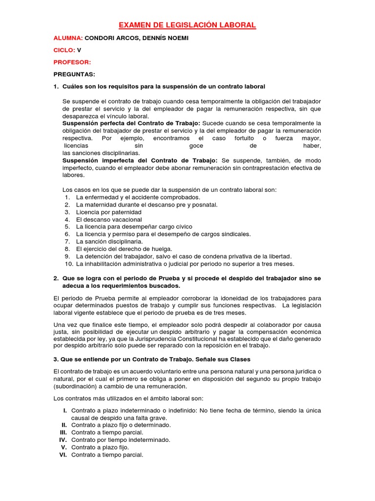 Examen de Legislación Laboral | PDF | Derecho laboral | Salario