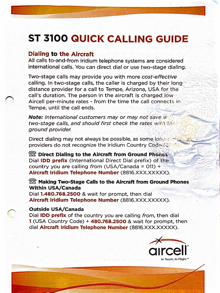 Aircell Quick Calling Guide | PDF
