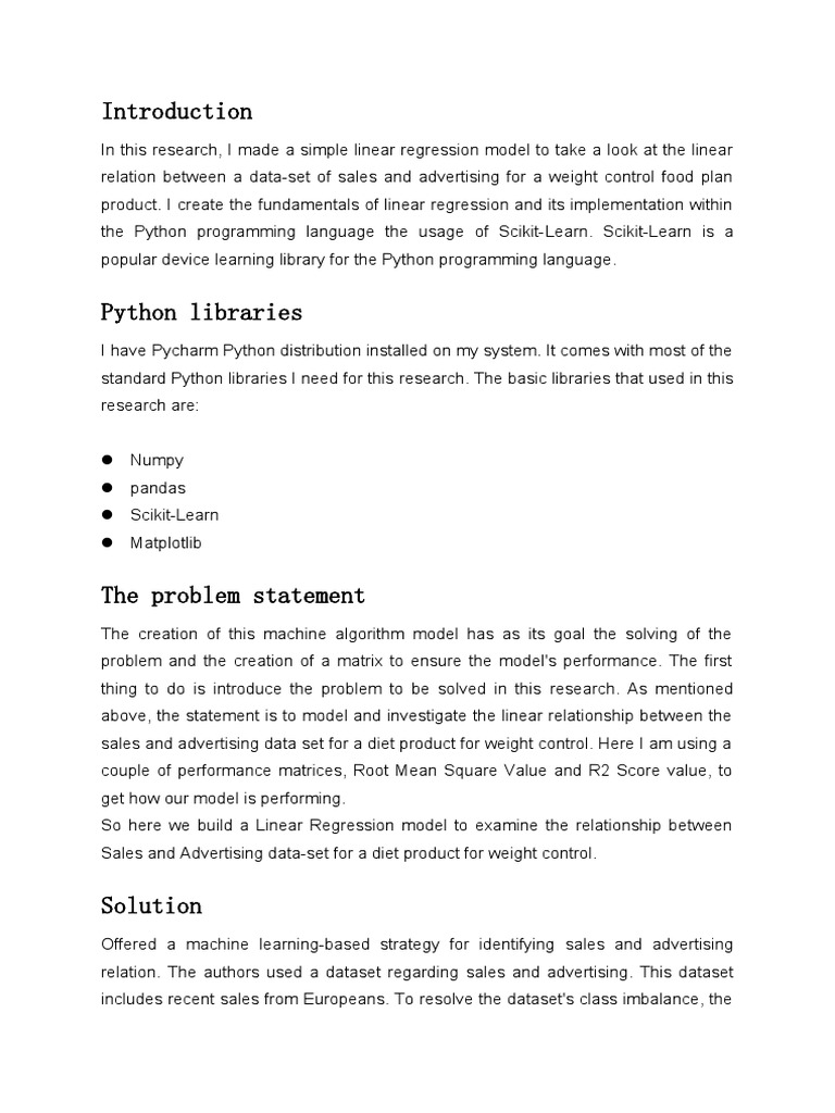 Sales And Advertising Pdf Errors And Residuals Regression Analysis