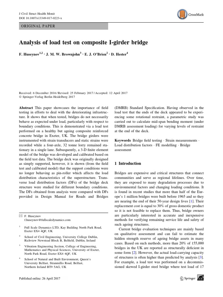 Analysis of Load Test On I-Girder Bridge | PDF | Bridge | Beam (Structure)