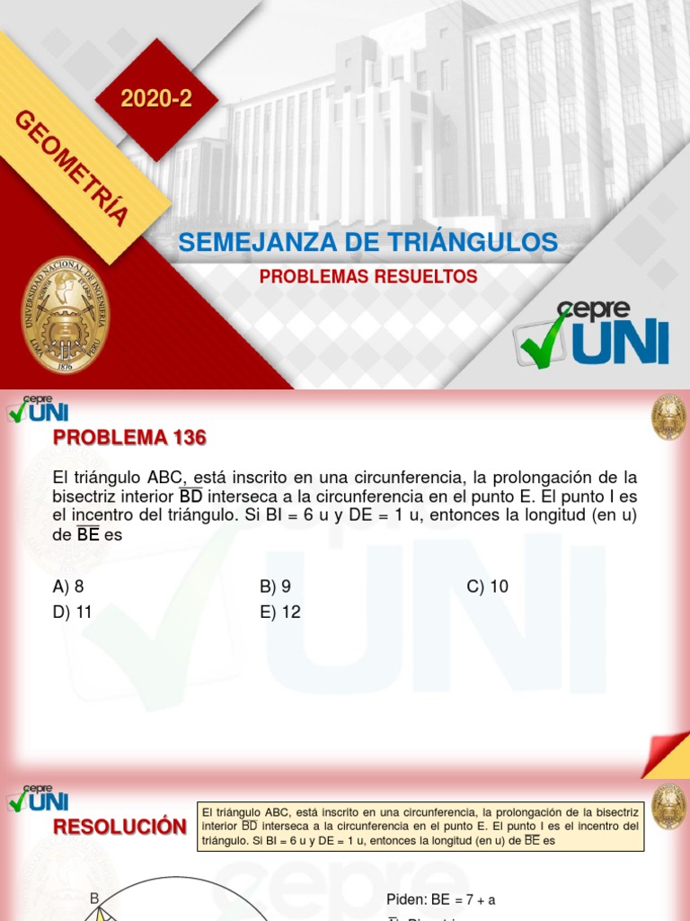 Semejanza de Triangulos - Problemas Resueltos 2020-2 | PDF | Triángulo ...