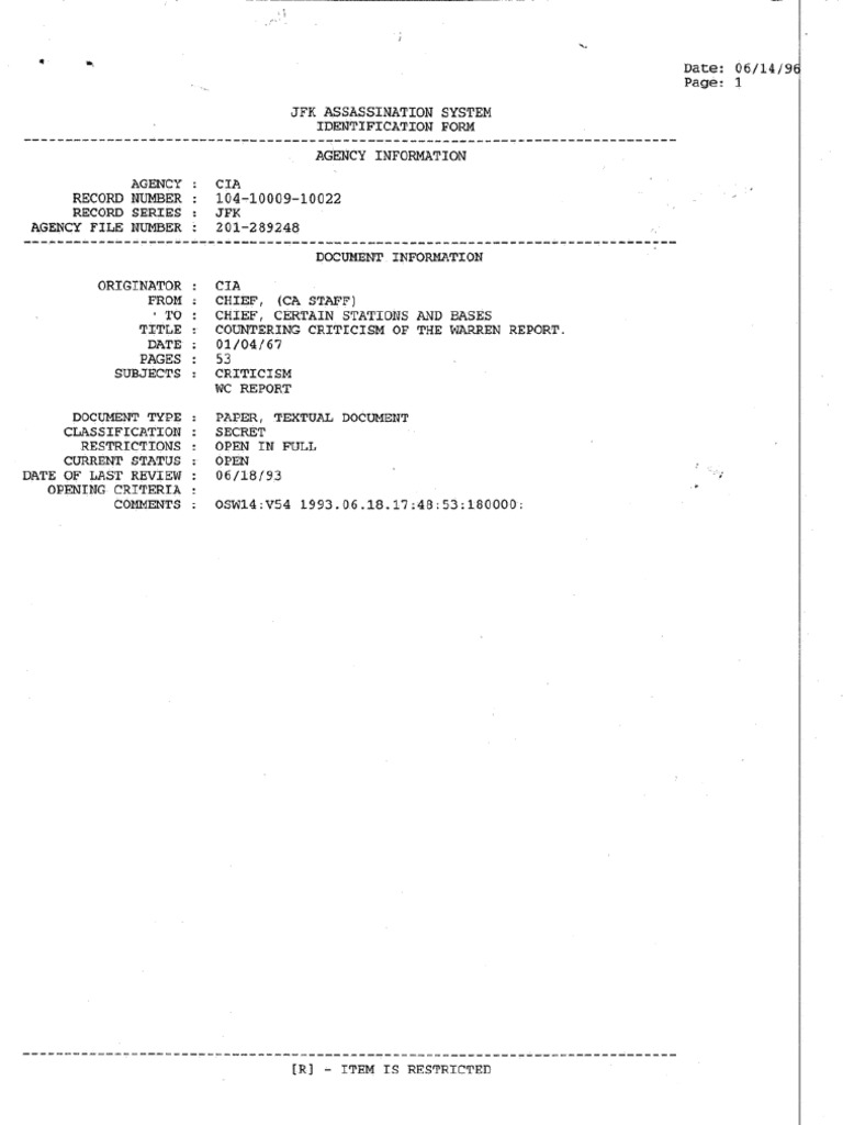 Countering Criticism of The Warren Report | PDF