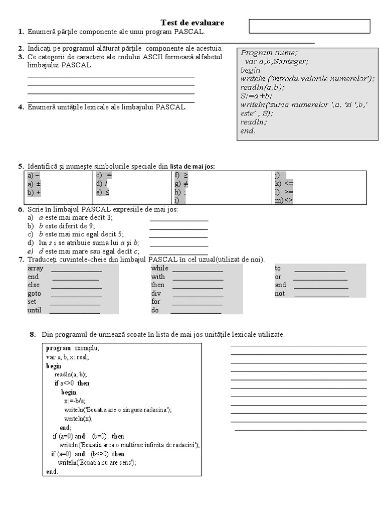 Evaluare Capit I | PDF