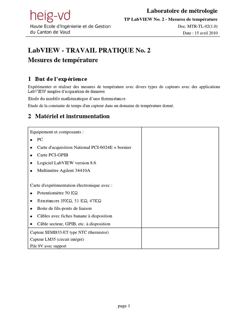 TP2 LabVIEW | PDF | Thermomètre | Température