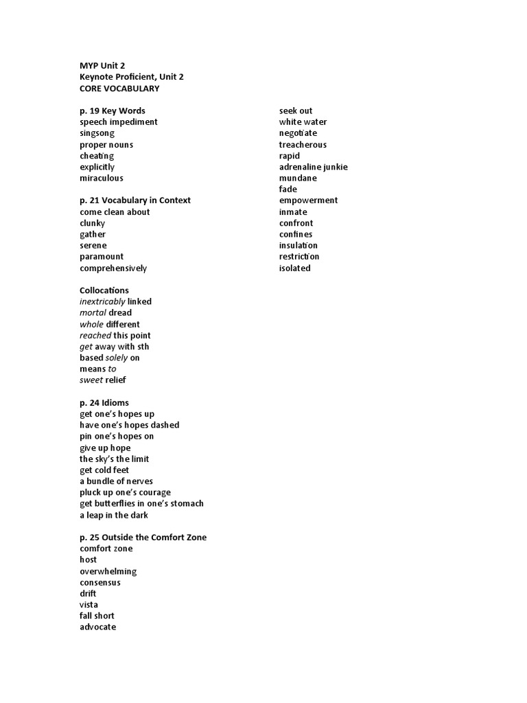 Keynote Unit 2 Core Vocabulary | PDF