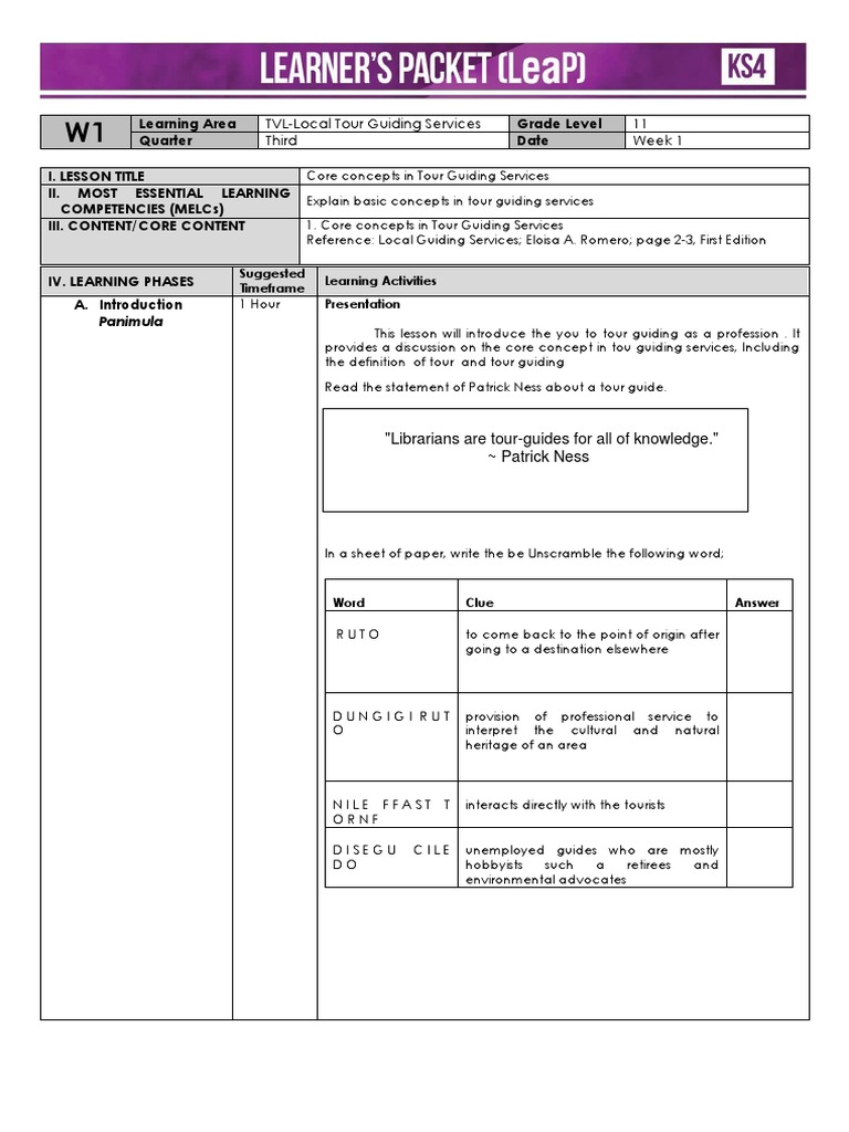 TLE11 HE Local Tour Guiding Q3 W1 LeaP | PDF | Tourism
