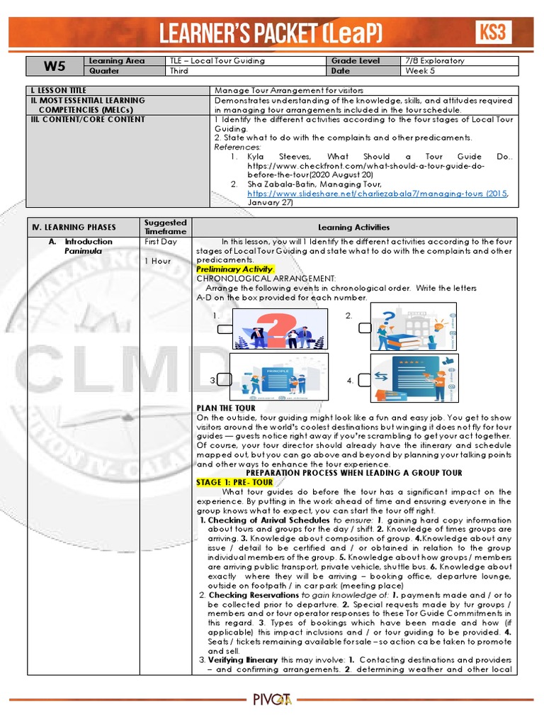 TLE7 - 8 HE Local Tour Guiding Q3 W5 LeaP | PDF | Learning | Public Transport