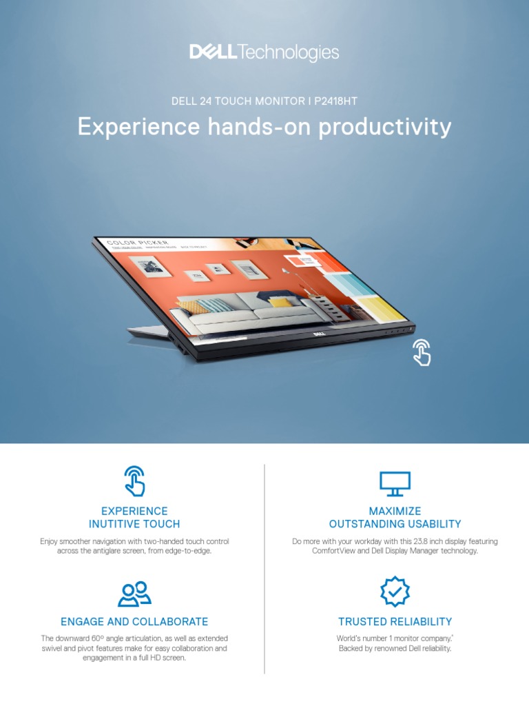 Dell 24 Touch Monitor p2418ht Product Data Sheet | PDF | Computer Monitor | Usb