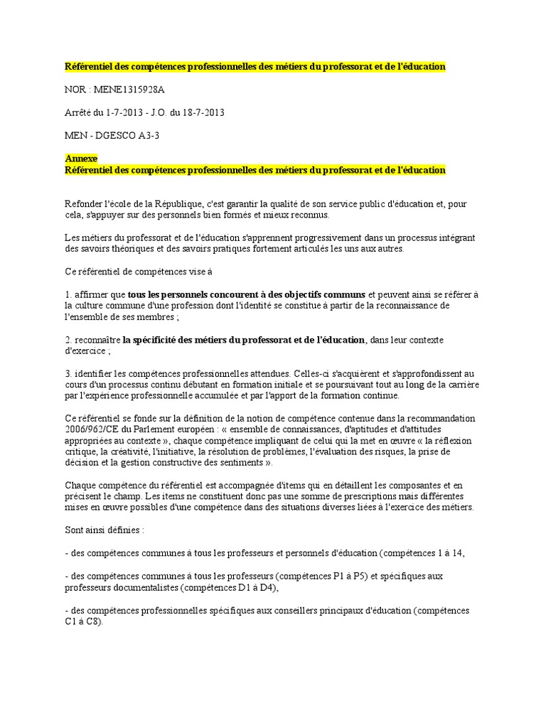 Référentiel Des Compétences | PDF | Méthode d'enseignement | Pédagogie