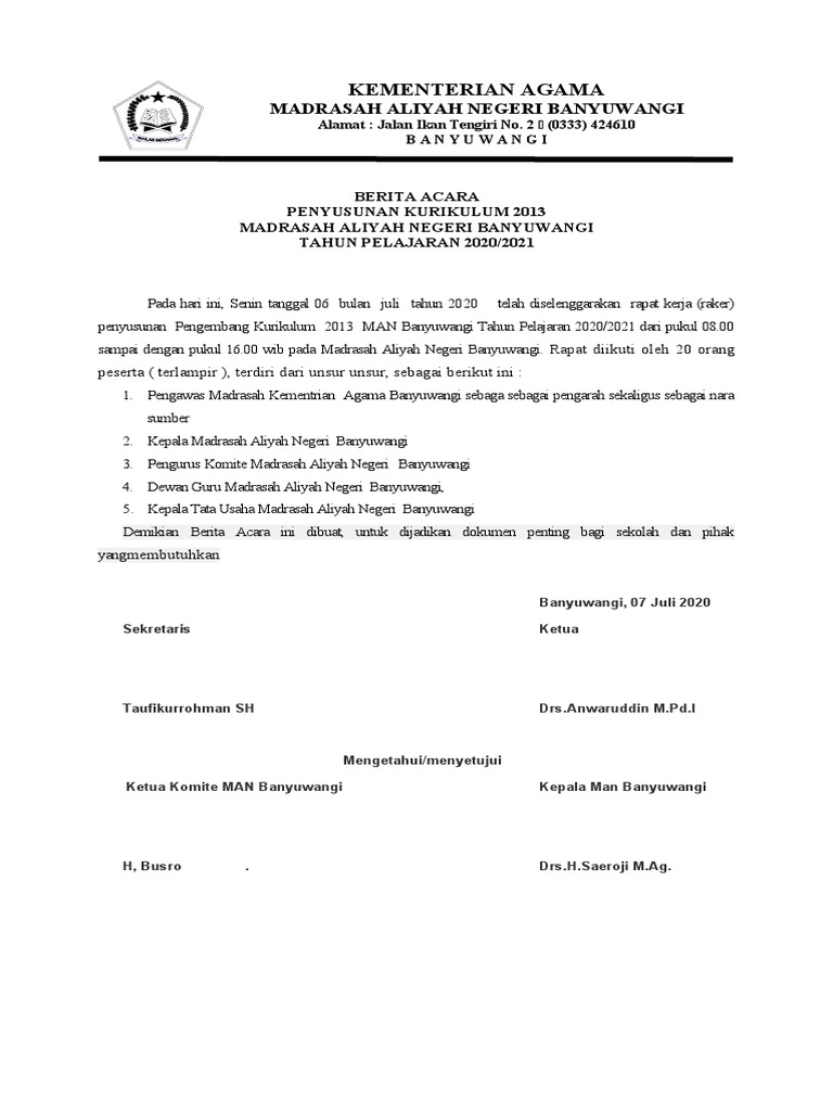 Lampiran 7 Berita Acara Review Dan Revisi Kurikulum | PDF