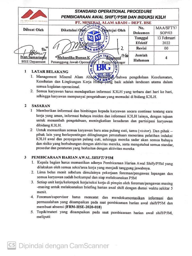 Sop P5M Dan Induksi Hse | PDF