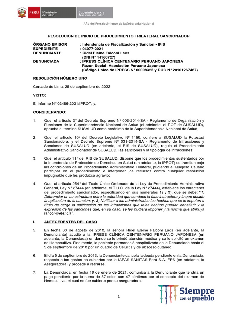 IFIS Resolucion Inicio PTS EXP 04077-2021 (F) Ridel Eleine Falconi Laos | PDF | Multa (pena ...