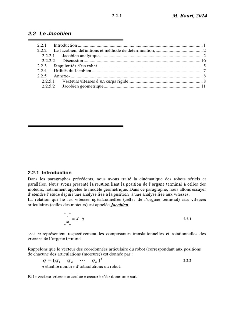 Détermination du Jacobien en robotique | PDF | Rotation | Mouvement de ...
