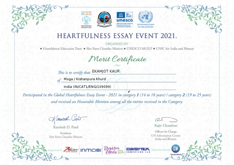 Heartfullness Certificate | PDF