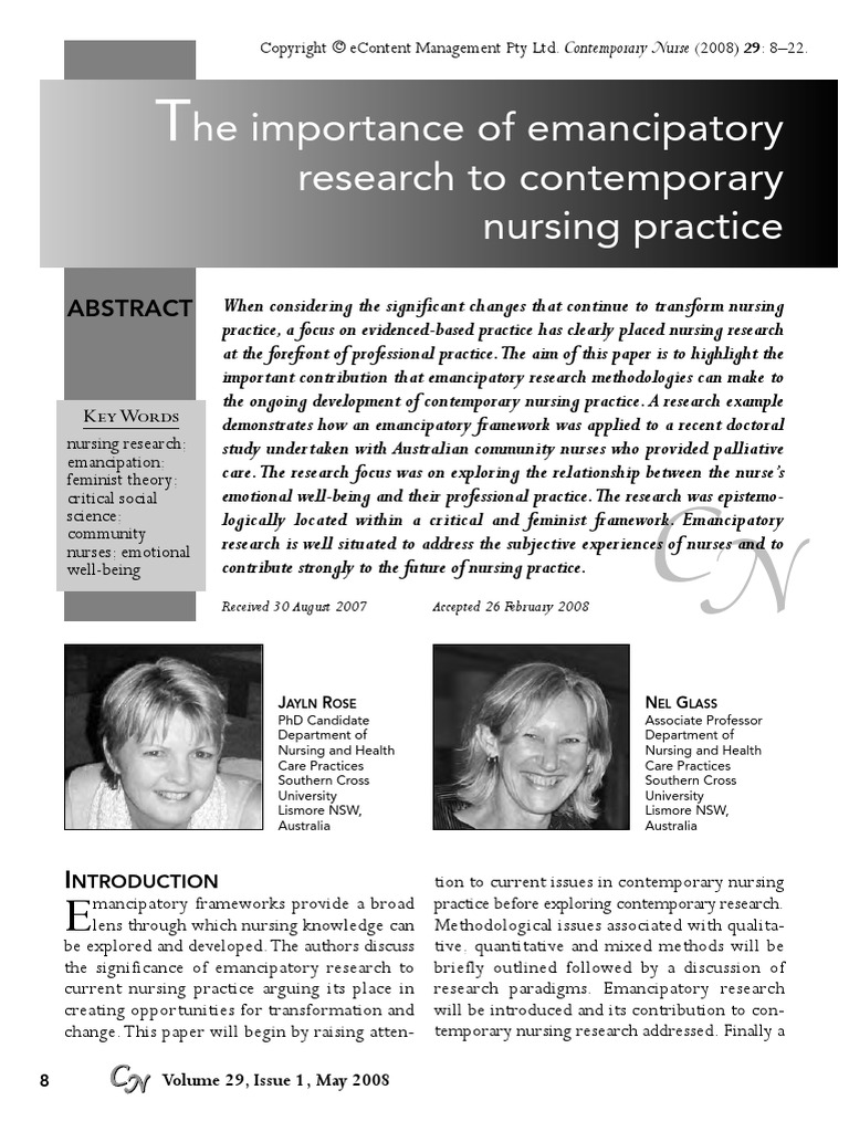 The Importance of Emancipatory Research To Contemporary Nursing ...