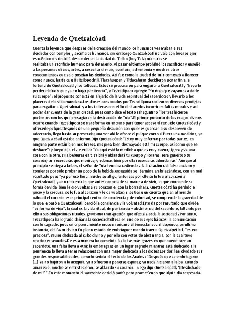 Leyenda de Quetzalcóatl | PDF