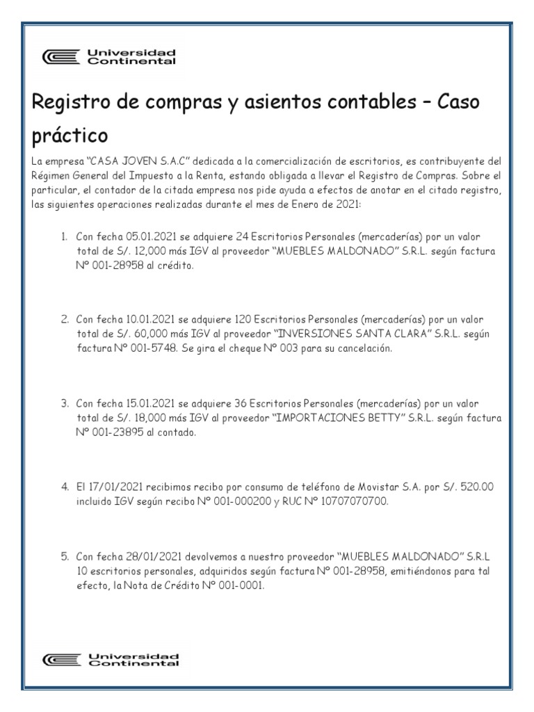 Registro de Compras y Asientos Contables Ejemplos | PDF | Economias