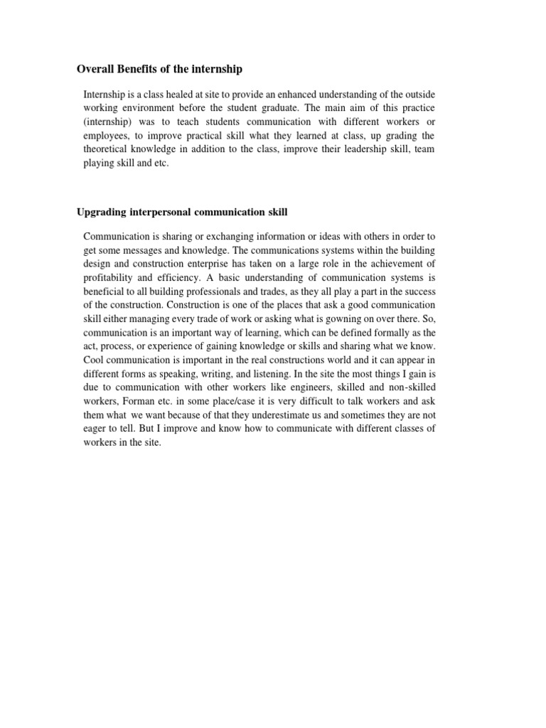Overall Benefits of The Internship | PDF | Communication | Procedural Knowledge