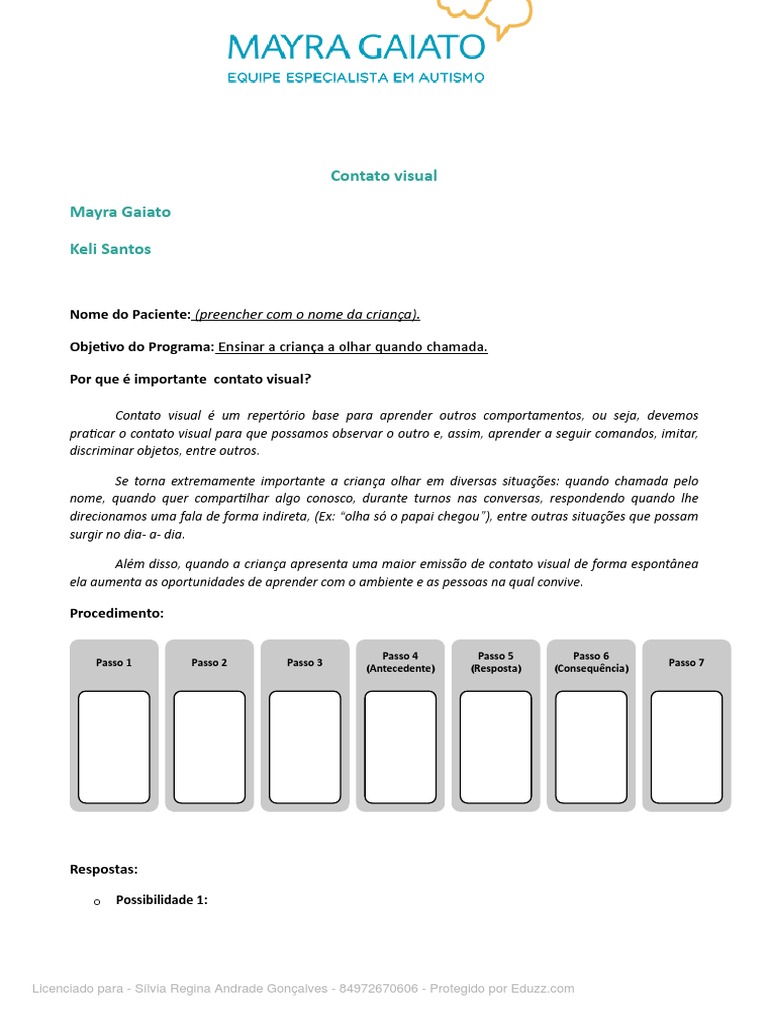 Exemplo Programa Aba Contato Visual | PDF