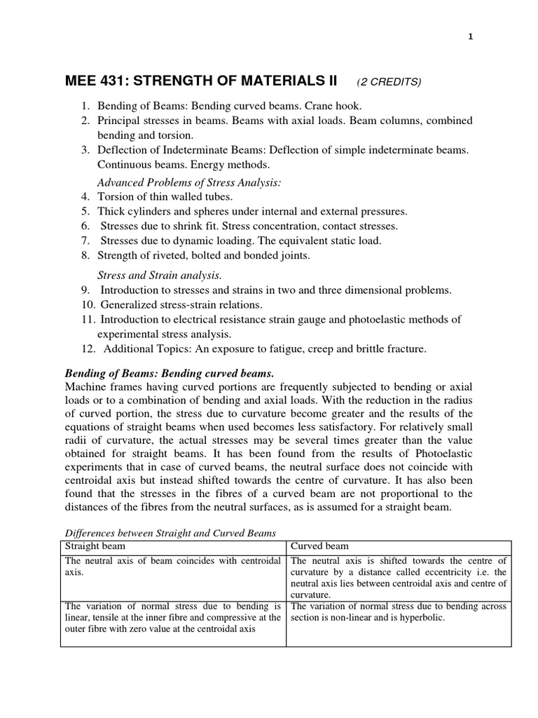 Bending of Curved Beams | PDF | Beam (Structure) | Stress (Mechanics)