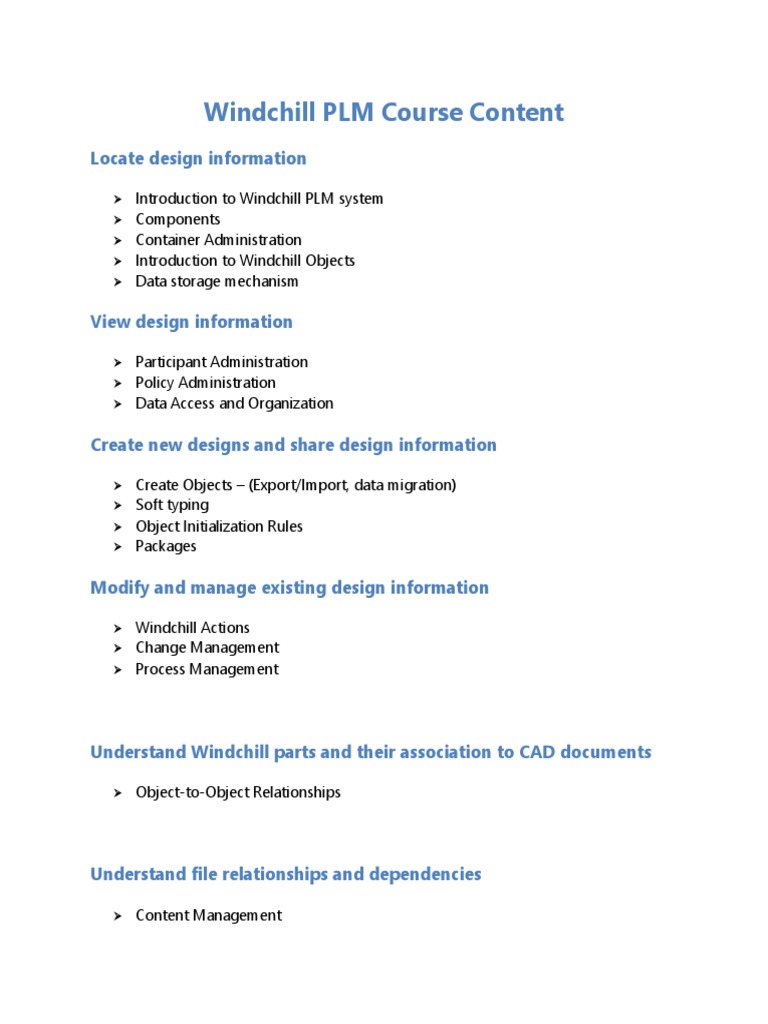 Windchill PLM Course Content | PDF