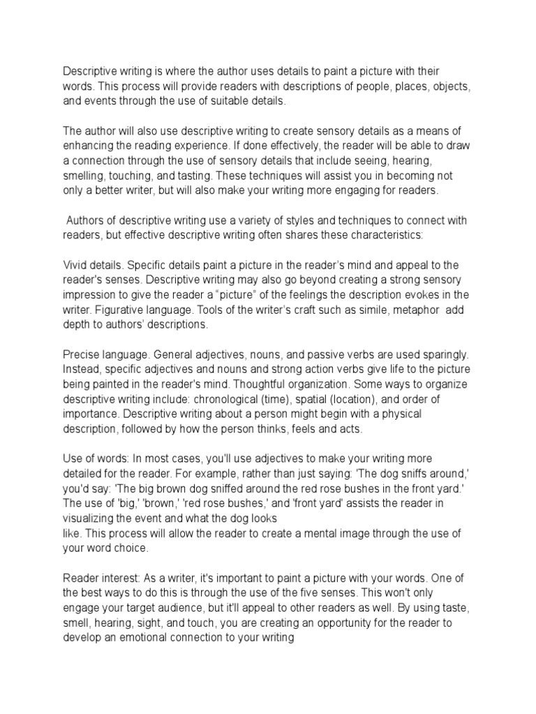 Descriptive Writing Is Where The Author Uses Details To Paint A Picture ...