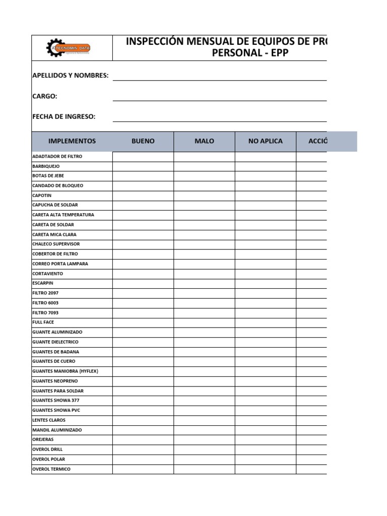 TD-CON-FRM-071 Inspección Mensual EPP S | PDF | Negocios