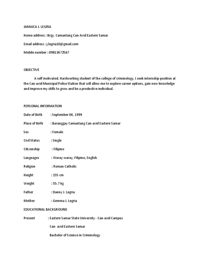 Resume For Ojt | PDF