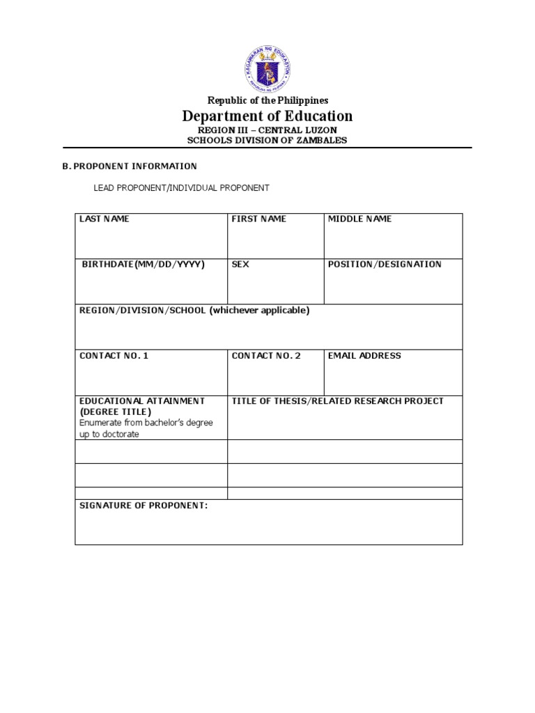 Proponent Information for Research Projects | PDF | Wellness