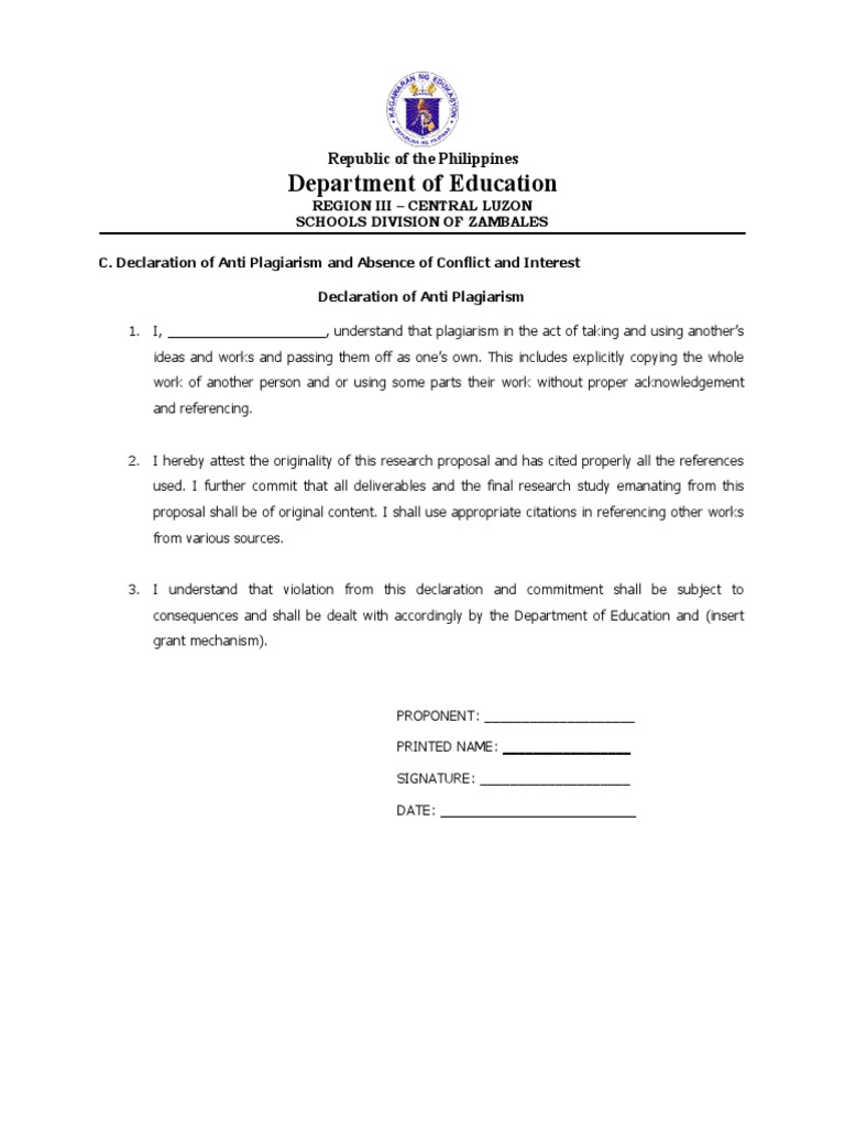 C. Declaration of Anti Plagiarism and Absence of Conflict and Interest ...