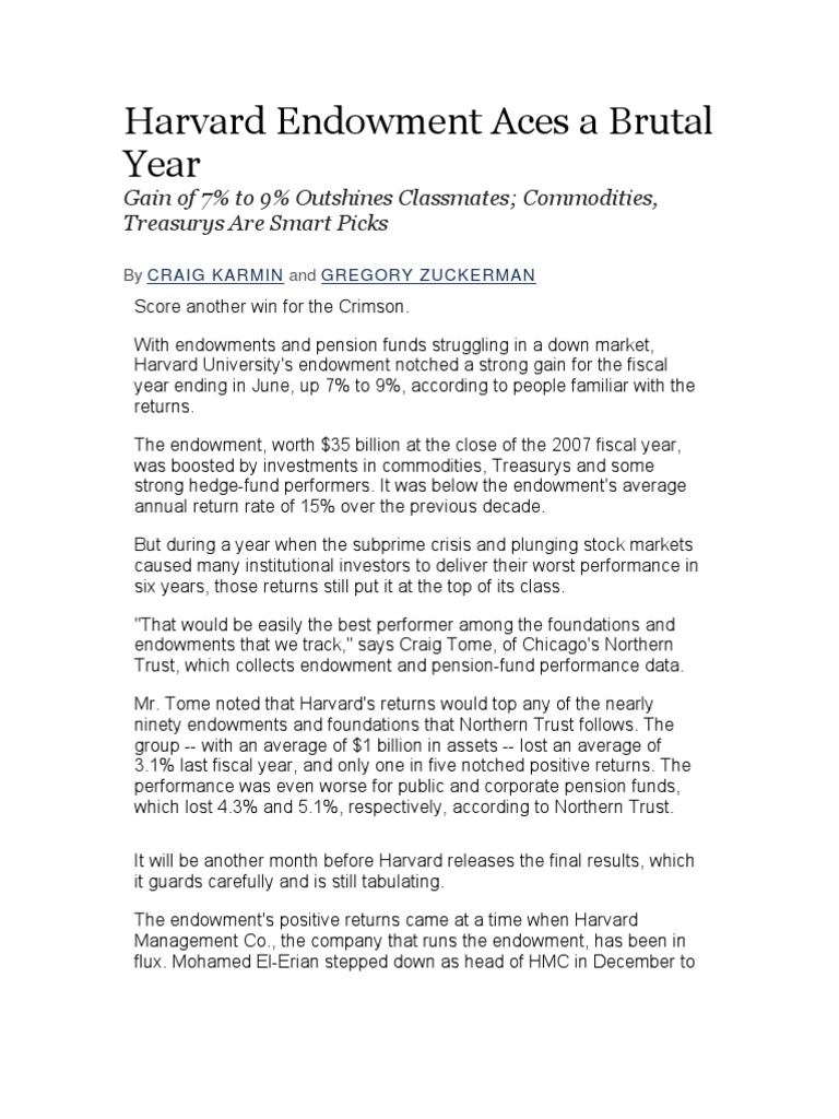 Harvard Endowment Aces A Brutal Year | PDF