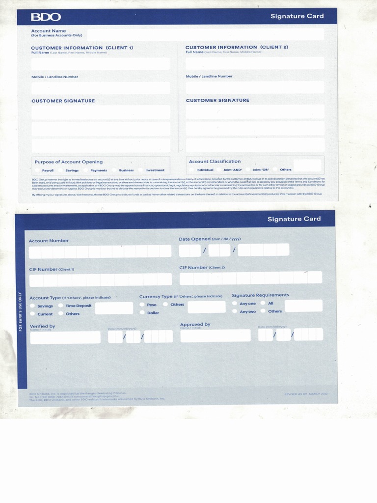 Signature Card Bdo | PDF