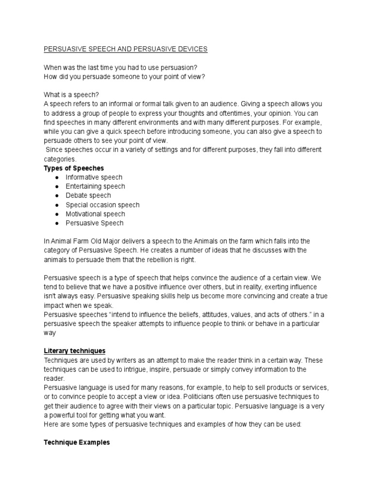 Persuasive Speech and Persuasive Devices | PDF | Public Speaking ...