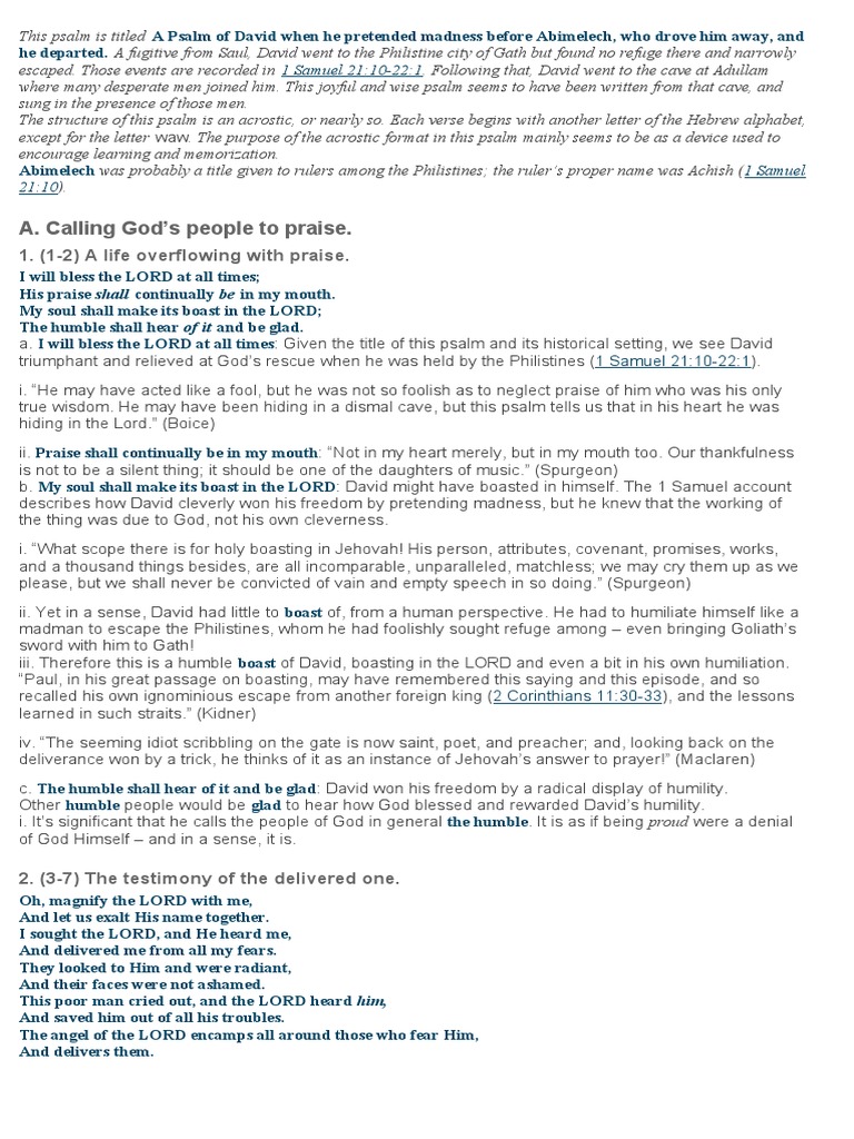 This Psalm 34 | PDF | David | Jesus