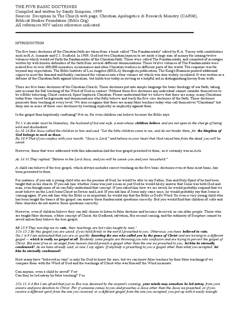 The Five Basic Doctrines | PDF | Baptism | Jesus