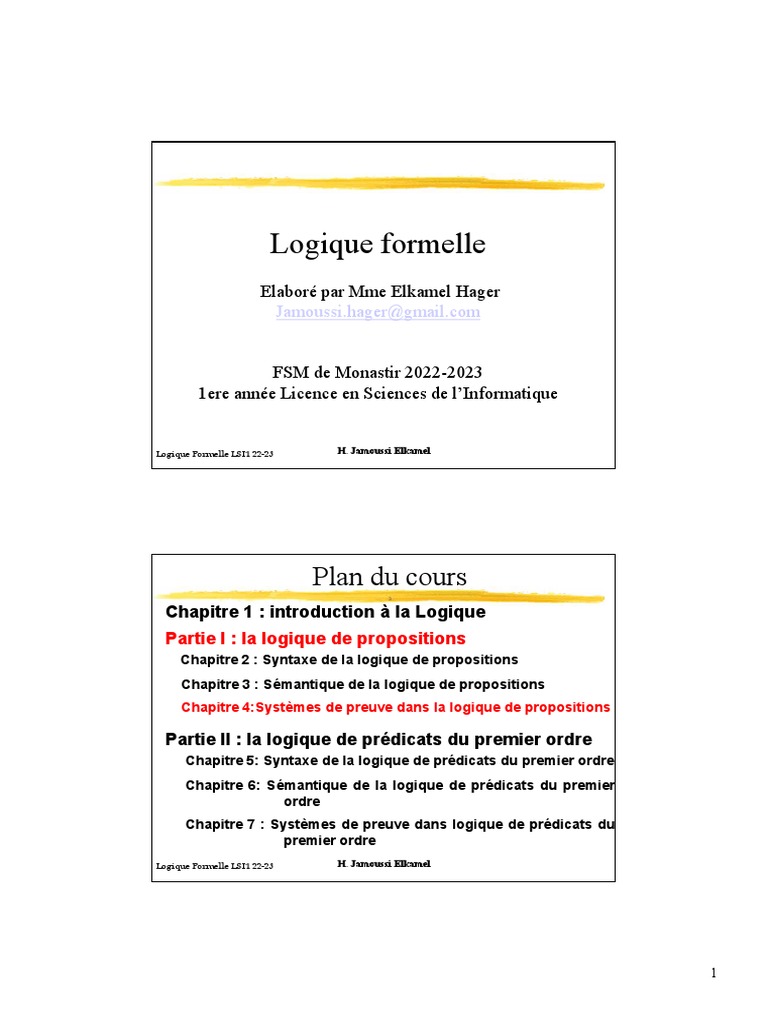 Cours de Logique Formelle LSI1 22-23 | PDF | Déduction logique ...