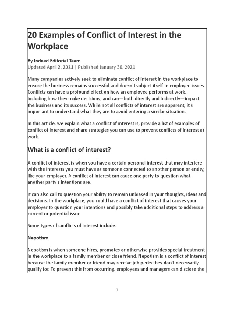 20 Examples of Conflict of Interest in The Workplace | PDF | Conflict ...