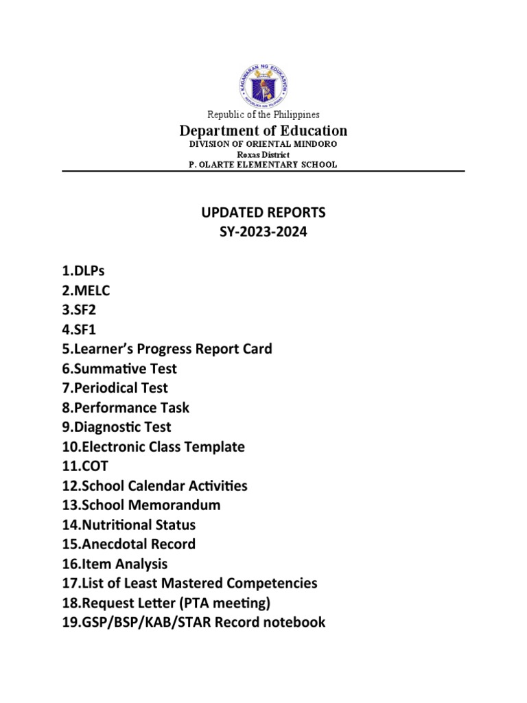 Updated Reports Sy 2023 2024 | PDF